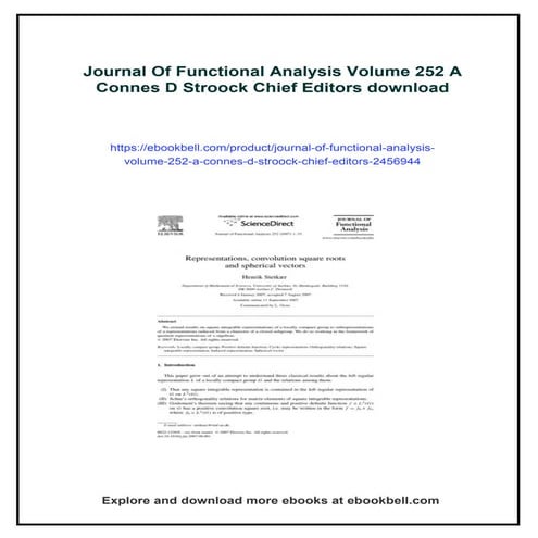 Journal Of Functional Analysis Volume 252 A Connes D Stroock Chief Editors | PDF