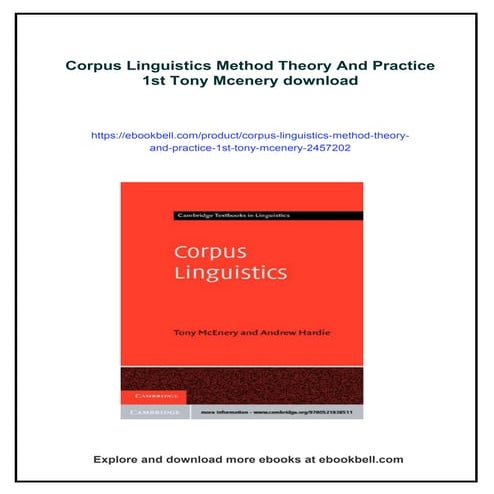 Corpus Linguistics Method Theory And Practice 1st Tony Mcenery | PDF