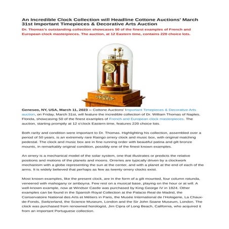 The Incredible Rare Clock Collection of Dr. William Thomas will ...