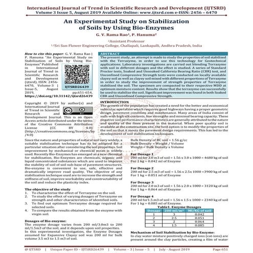 An Experimental Study on Stabilization of Soils by Using Bio Enzymes | PDF