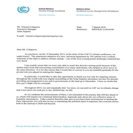 COP21 - UNFCCC's Secretary General thank you letter for digital ...