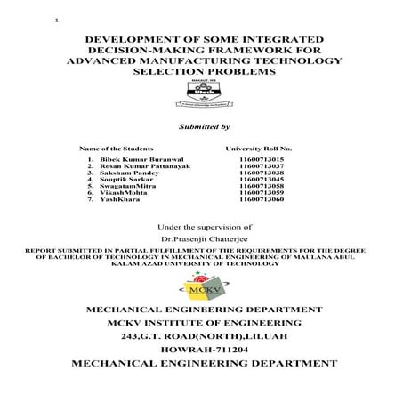 DEVELOPMENT OF SOME INTEGRATED DECISION-MAKING FRAMEWORK FOR ADVANCED ...