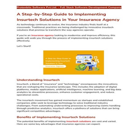 Implement Insuretech Solutions: Best Guide for Insurance Agency | PDF