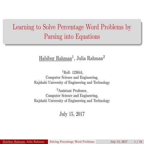 Learning to Solve Percentage Word Problems by Parsing into Equations | PPT