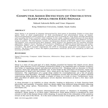 Computer Aided Detection of Obstructive Sleep Apnea from EEG Signals | PDF