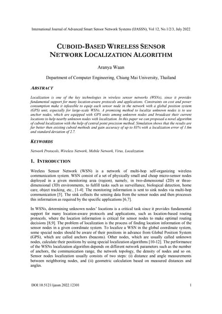 Cuboid Based Wireless Sensor Network Localization Algorithm Pdf