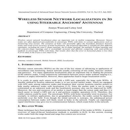 WIRELESS SENSOR NETWORK LOCALIZATION IN 3D USING STEERABLE ANCHORS’ ANTENNAS | PDF