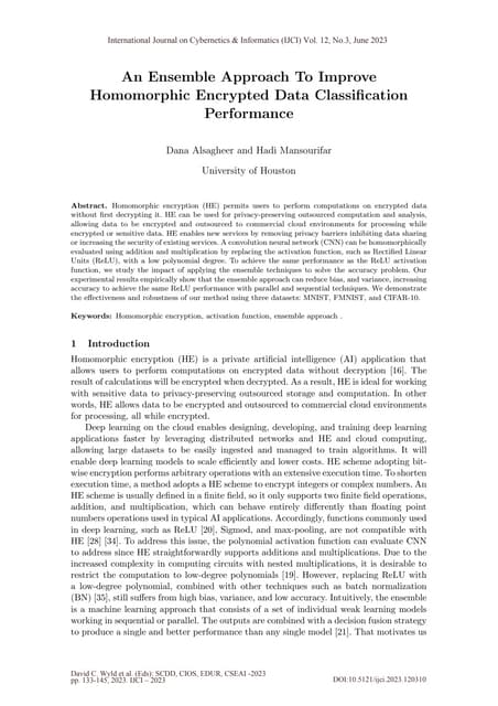 An Ensemble Approach To Improve Homomorphic Encrypted Data ... An Ensemble Approach To Improve Homomorphic Encrypted Data ...