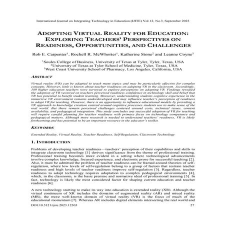 Adopting Virtual Reality for Education: Exploring Teachers’ Perspectives on Readiness ...