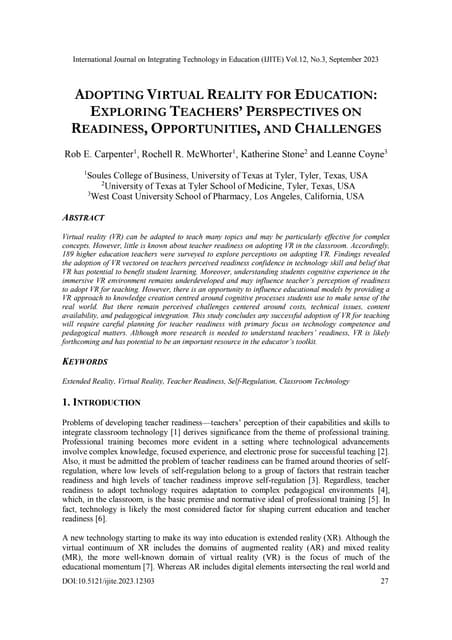 Virtual Reality Technology In Education.pptx | Virtual Reality | Technology & Computing