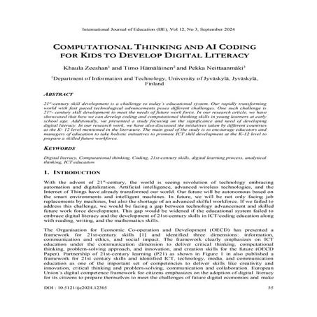 Computational Thinking and AI Coding for Kids to Develop Digital Literacy | PDF