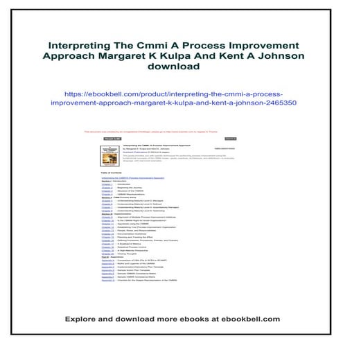 Interpreting The Cmmi A Process Improvement Approach Margaret K Kulpa And Kent A Johnson | PDF