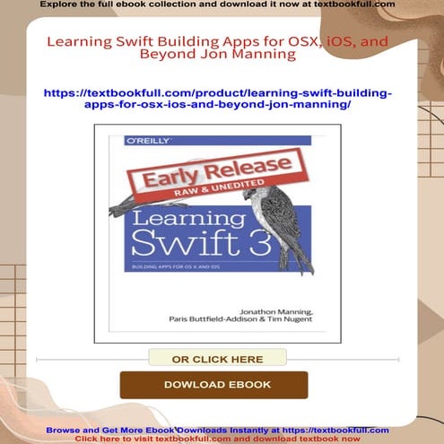 Learning Swift Building Apps for OSX, iOS, and Beyond Jon Manning | PDF