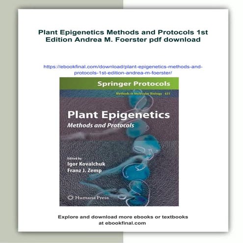 Plant Epigenetics Methods and Protocols 1st Edition Andrea M. Foerster ...