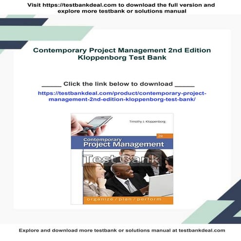 Contemporary Project Management 2nd Edition Kloppenborg Test Bank | PDF