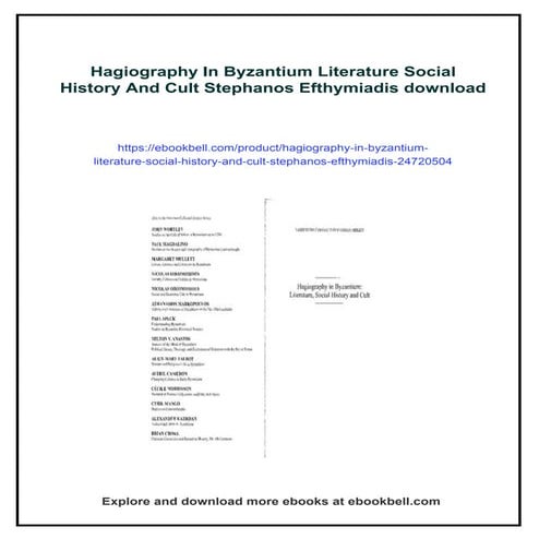 Hagiography In Byzantium Literature Social History And Cult Stephanos ...