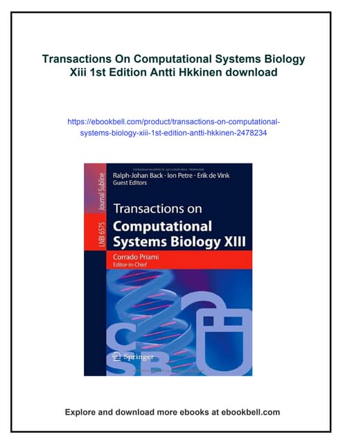 Transactions On Computational Systems Biology Xiii 1st Edition Antti Hkkinen Pdf