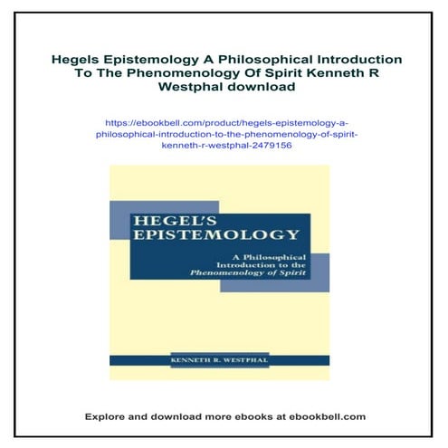 Hegels Epistemology A Philosophical Introduction To The Phenomenology Of Spirit Kenneth R ...