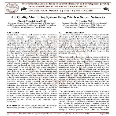 Air Quality Monitoring System Using Wireless Sensor Networks | PDF
