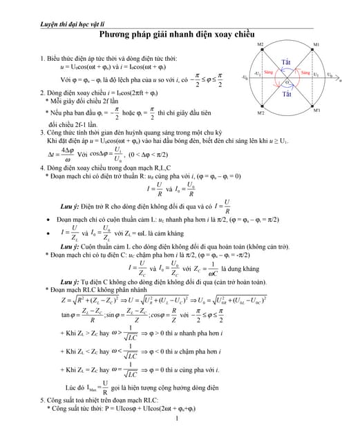 Công thức tính nhanh điện xoay chiều | PDF