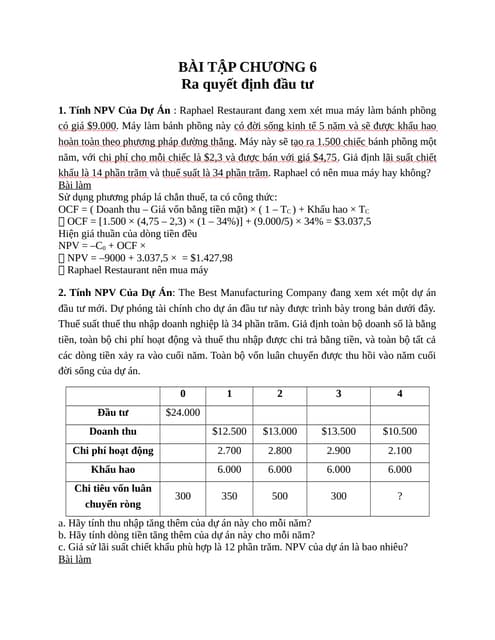 Bài tập hoạch định dòng tiền ( các dạng bài tập + lời giải và phân tích) | PDF