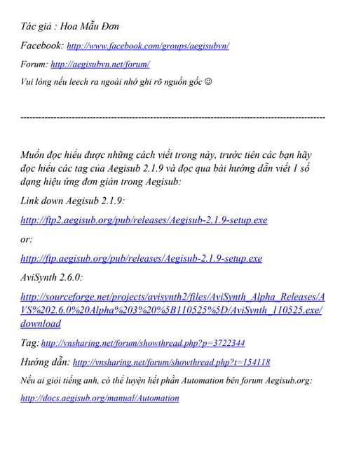 Hướng Dẫn 】Ý Nghĩa Aegisub Tags | PDF