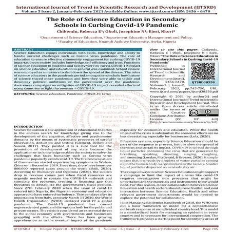 The Role of Science Education in Secondary Schools in Curbing Covid 19 ...