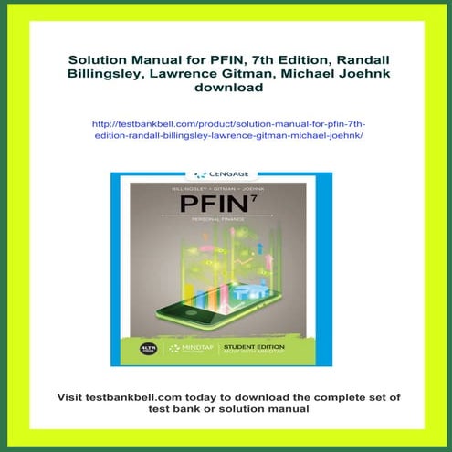 Solution Manual for PFIN, 7th Edition, Randall Billingsley, Lawrence ...