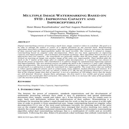 Multiple Image Watermarking based on SVD : Improving Capacity and ...