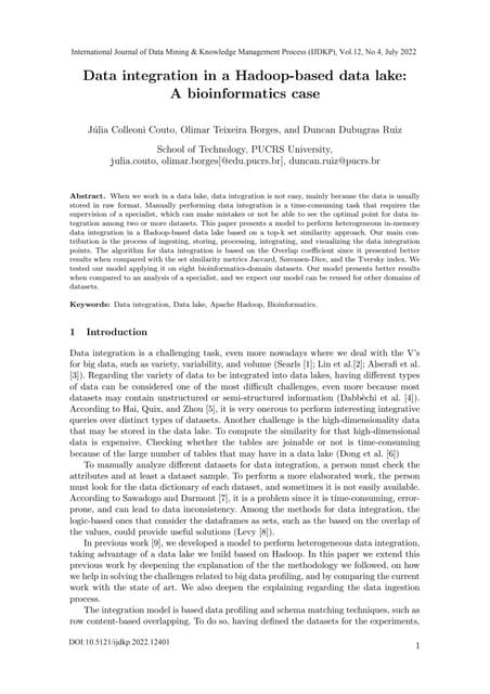 Data Integration In A Hadoop Based Data Lake A Bioinformatics Case Pdf