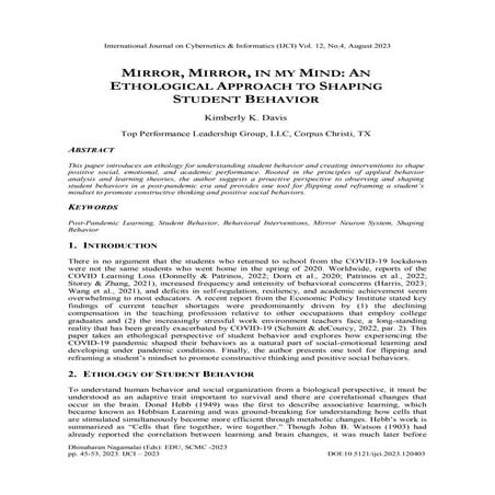 MIRROR, MIRROR, IN MY MIND: AN ETHOLOGICAL APPROACH TO SHAPING STUDENT ...