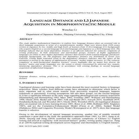 LANGUAGE DISTANCE AND L3 JAPANESE ACQUISITION IN MORPHOSYNTACTIC MODULE | PDF