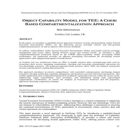 OBJECT CAPABILITY MODEL FOR TEE: A CHERI BASED COMPARTMENTALIZATION APPROACH | PDF