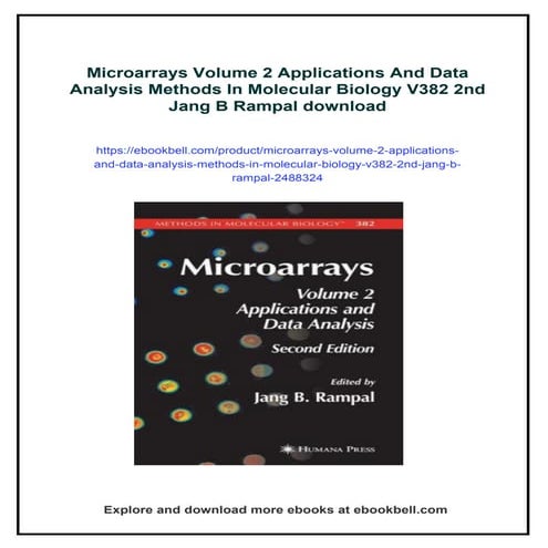 Microarrays Volume 2 Applications And Data Analysis Methods In Molecular Biology V382 2nd Jang B ...