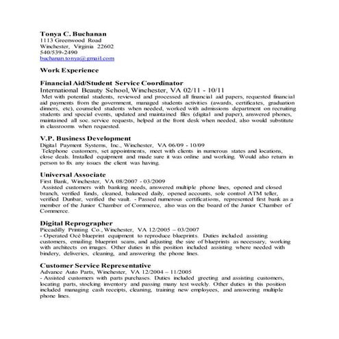 Tonya C Buchanan Resume | PDF