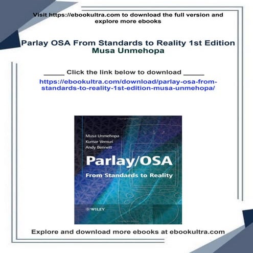 Parlay OSA From Standards to Reality 1st Edition Musa Unmehopa | PDF