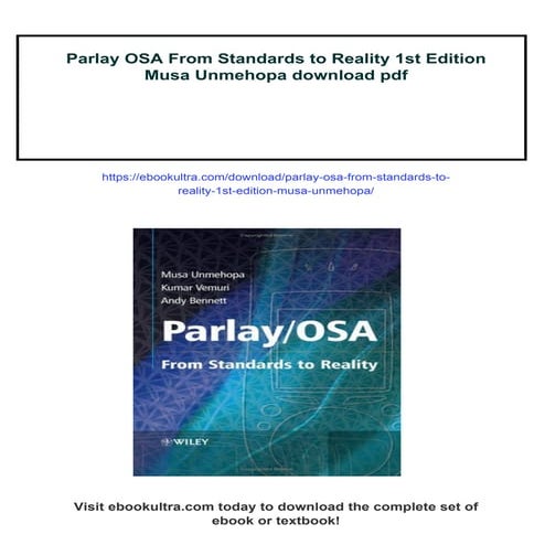 Parlay OSA From Standards to Reality 1st Edition Musa Unmehopa | PDF