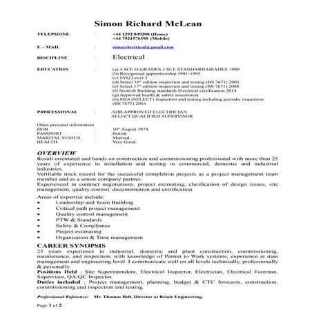 Simon McLean CV 2017 (Repaired) | DOC | Civil Engineering Industry ...