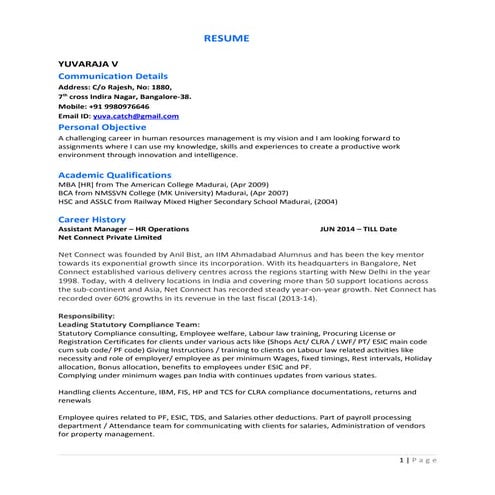 New Yuvaraj Resume | PDF