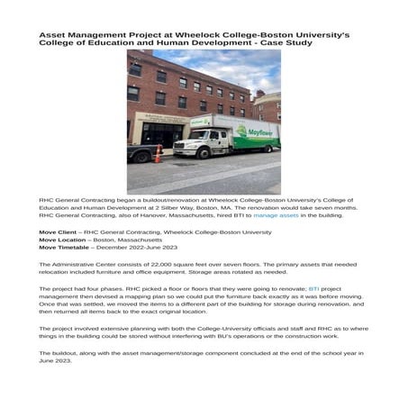 Asset Management Project at Wheelock College - Boston University - Case ...