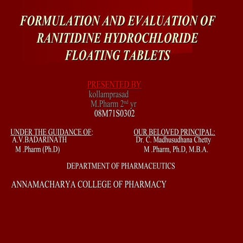 EVALUATION OF RANITIDINE HYDROCHLORIDE TABLETS PPT | PPT