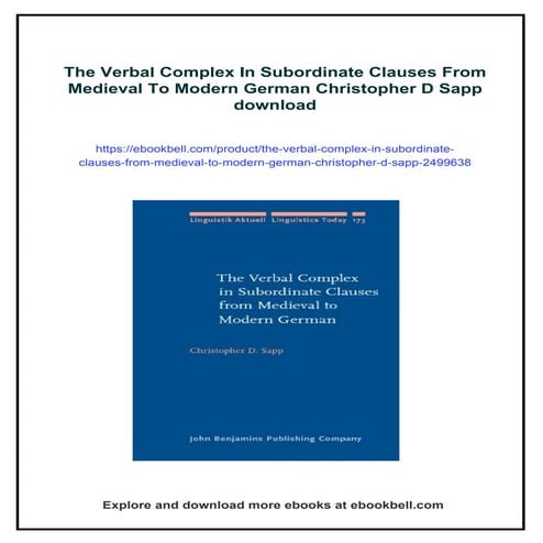 The Verbal Complex In Subordinate Clauses From Medieval To Modern ...