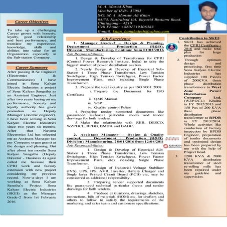 Manager Masud Khan CV New | DOCX