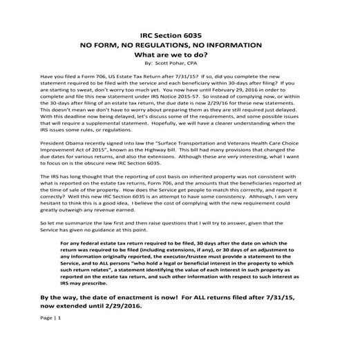 IRC Section 6035 Analysis | PDF