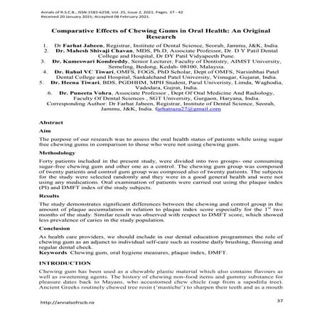 Comparative Effects of Chewing Gums in Oral Health: An Original ...