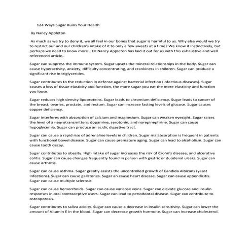 124 Ways Sugar Ruins Your Health | PDF