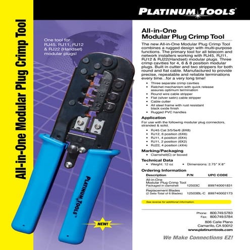 Platinum Tools 106100 Data Sheet | PDF