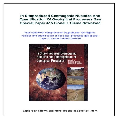 In Situproduced Cosmogenic Nuclides And Quantification Of Geological ...