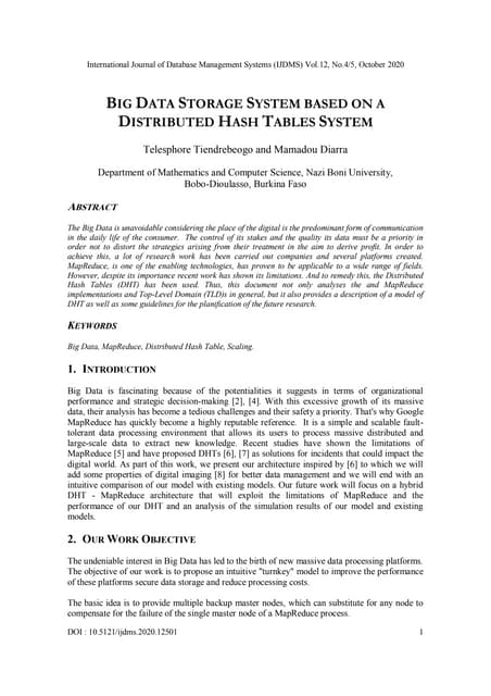 Big Data Storage System Based On A Distributed Hash Tables System Pdf