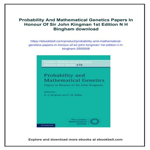 Probability And Mathematical Genetics Papers In Honour Of Sir John ...